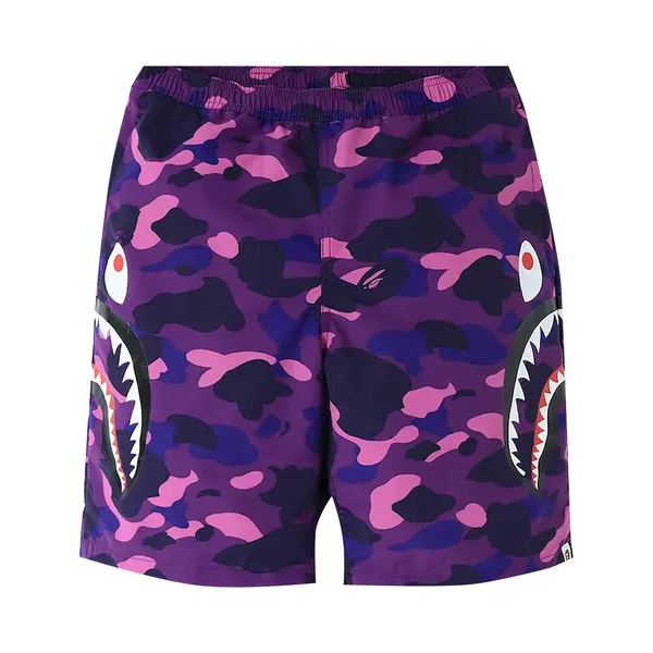 A BATHING APE Color Camo Side Shark Beach Shorts - Purple