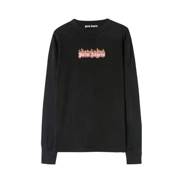 Palm Angels Burning Logo Classic Tee Long-sleeve /white - Black