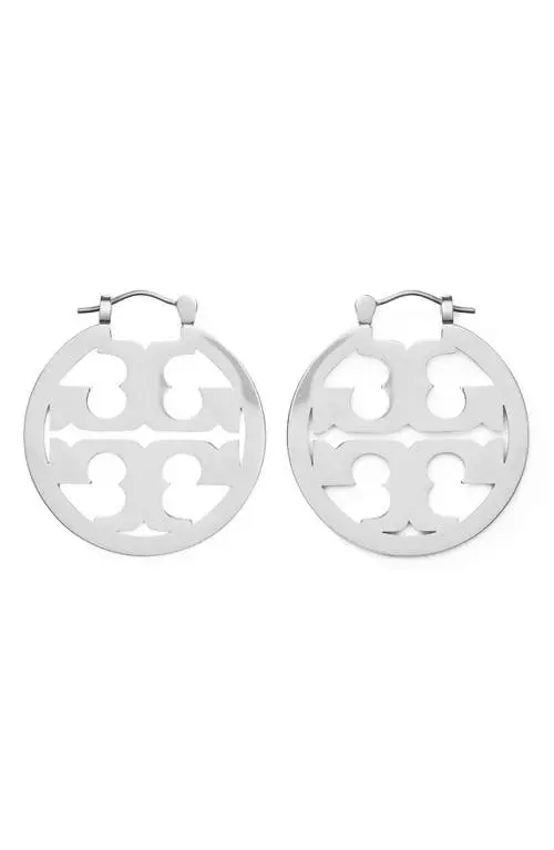Tory Burch Logo Hoop Earrings - Tory Silver