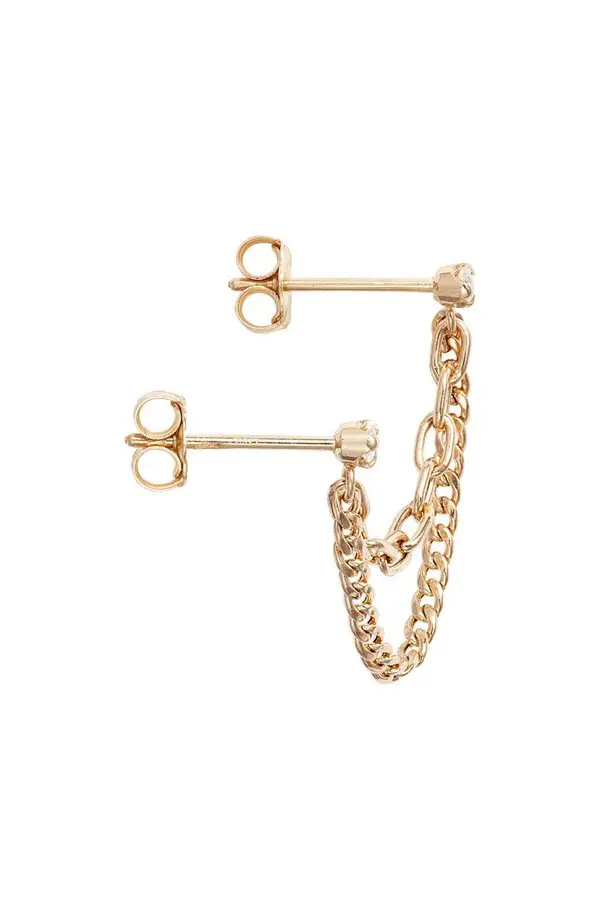 Zoe Chicco Diamond And Chain Double Stud Earring