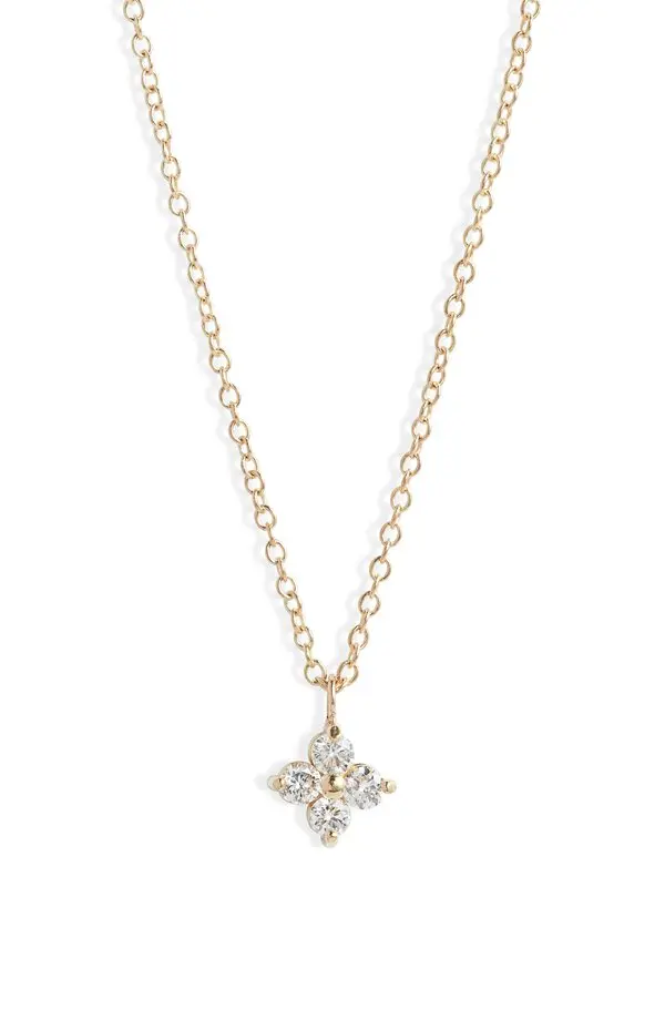 Zoe Chicco Diamond Flower Pendant Necklace - 14k Yellow Gold