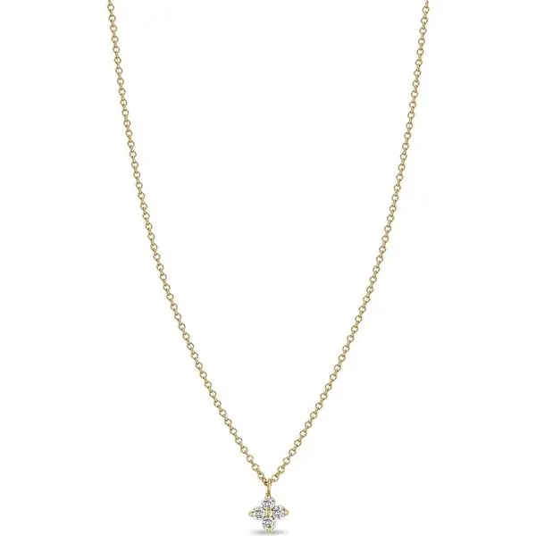 Zoe Chicco Diamond Flower Pendant Necklace - Yellow Gold