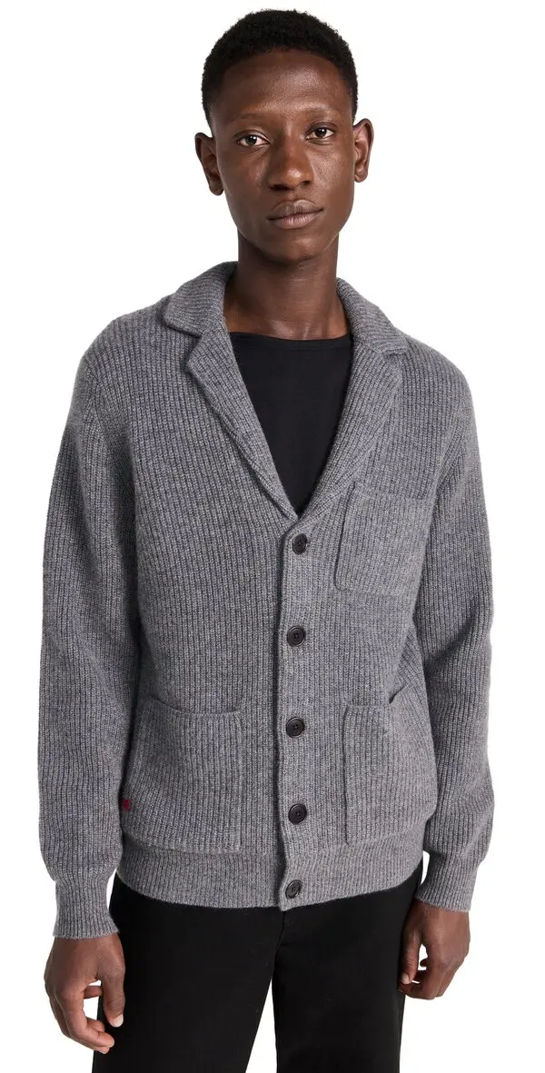 ALEX MILL Ribbed Cashmere Cardigan - Heather Pewter