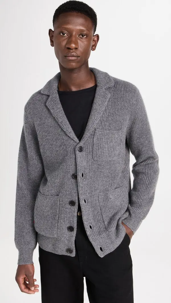ALEX MILL Ribbed Cashmere Cardigan - Heather Pewter
