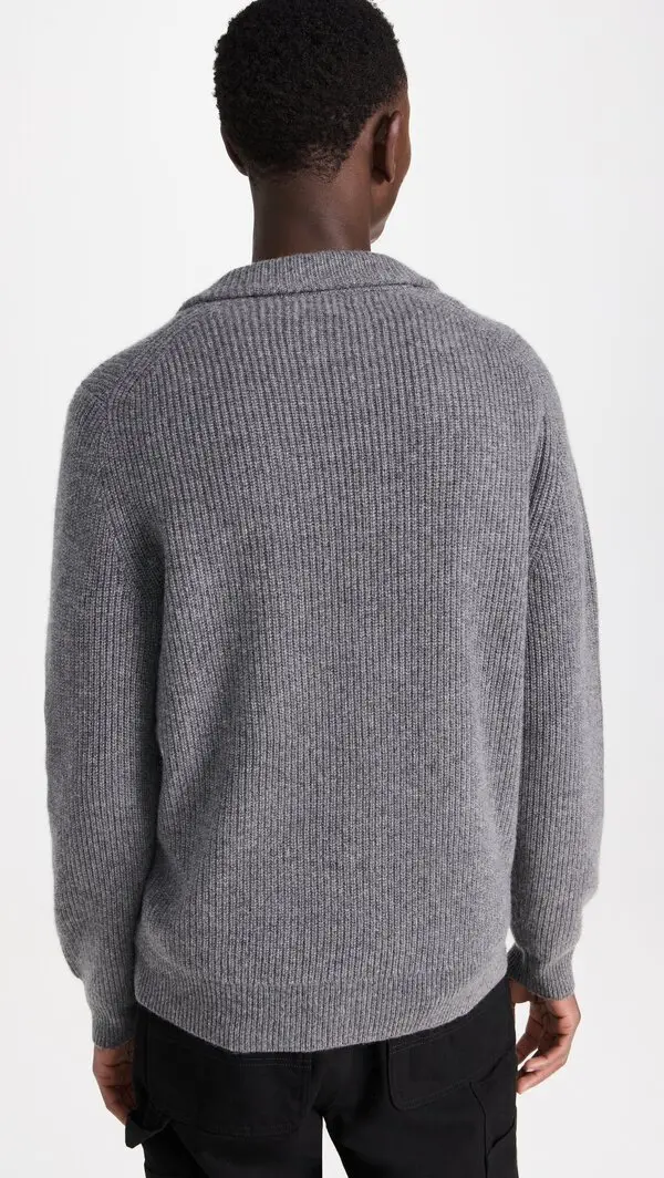 ALEX MILL Ribbed Cashmere Cardigan - Heather Pewter