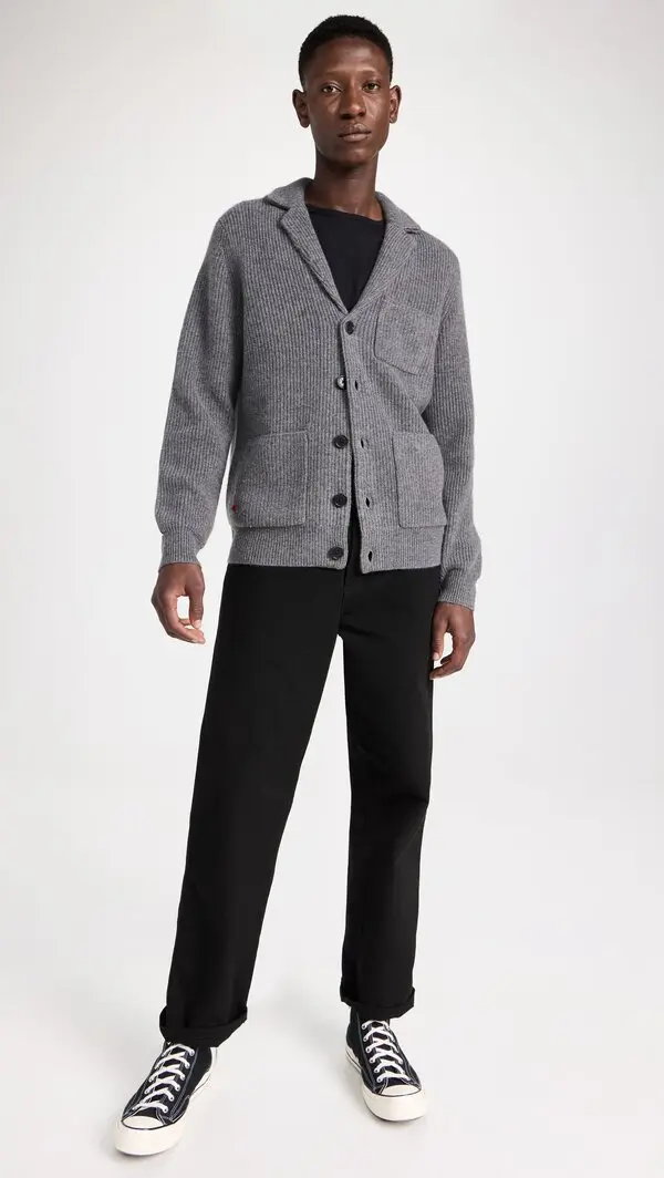 ALEX MILL Ribbed Cashmere Cardigan - Heather Pewter
