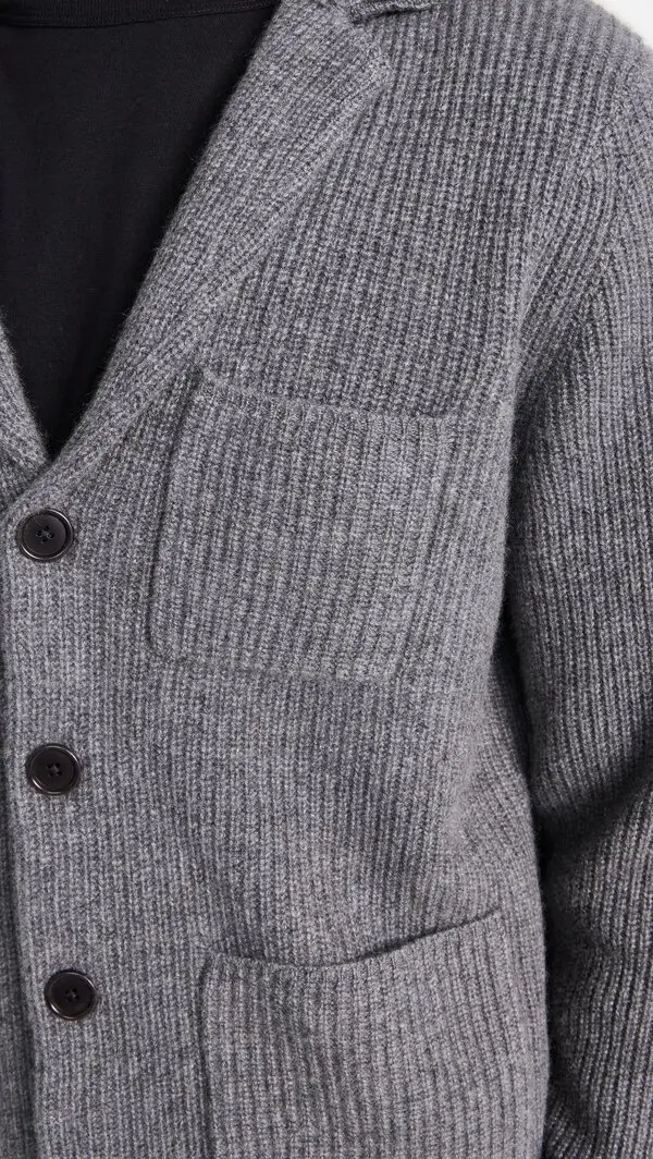 ALEX MILL Ribbed Cashmere Cardigan - Heather Pewter