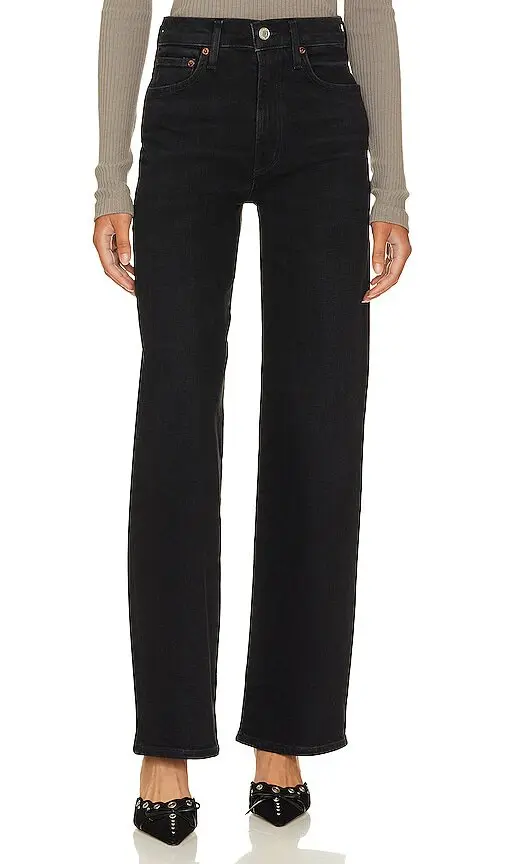 AGOLDE Harper Mid Rise Wide Straight In Black - Hush