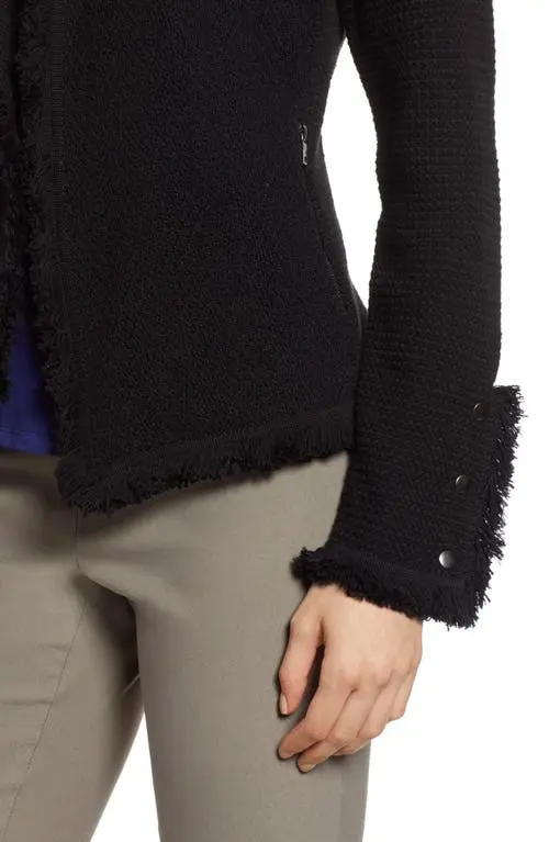 NIC+ZOE Fringe Mix Knit Jacket - Black Onyx