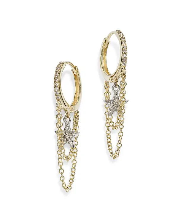 Meira T 14k Diamond Star Hoop Earrings - Gold