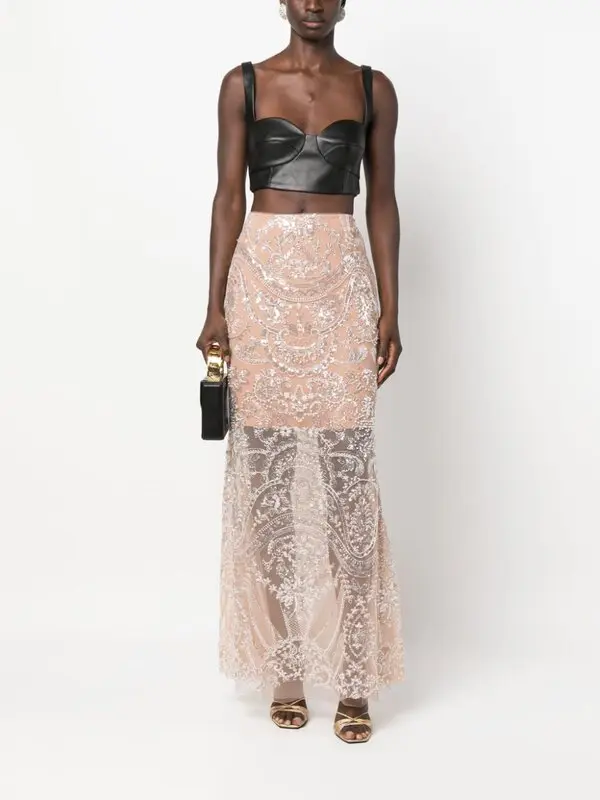 SELF-PORTRAIT Bead-embellished Layered Skirt