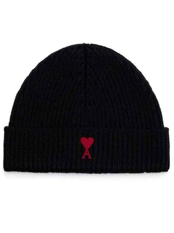 AMI Paris Logo-embroidered Ribbed-knit Beanie