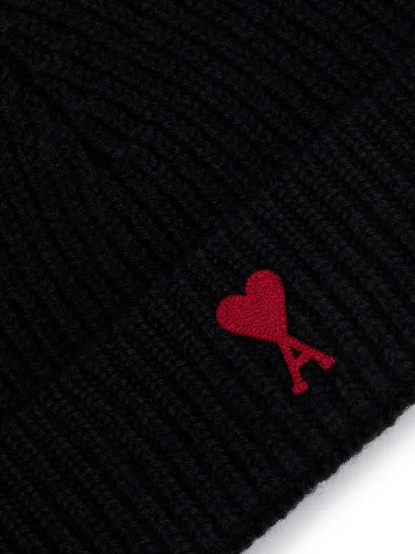 AMI Paris Logo-embroidered Ribbed-knit Beanie