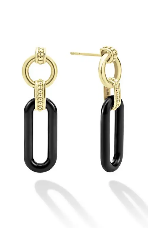Lagos Signature Caviar Ceramic Link Drop Earrings - Gold