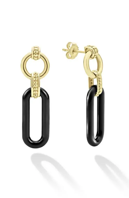 Lagos Signature Caviar Ceramic Link Drop Earrings - Gold