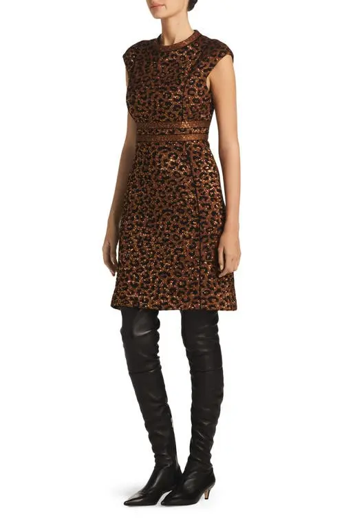 St. John Sequin Leopard Jacquard Dress