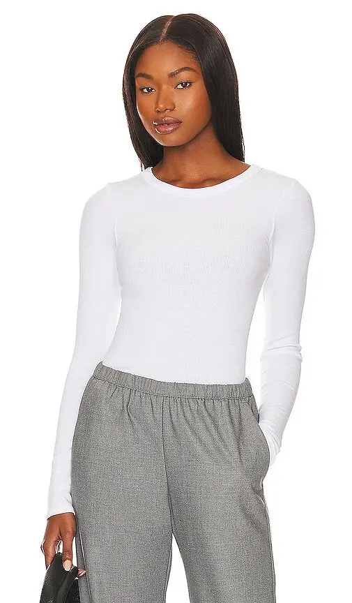 Enza Costa Silk Knit Long Sleeve Crew - White