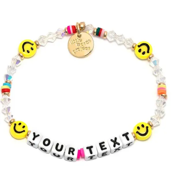LITTLE WORDS PROJECT Smiley Face Custom Beaded Stretch Bracelet - White/ Yellow Multi