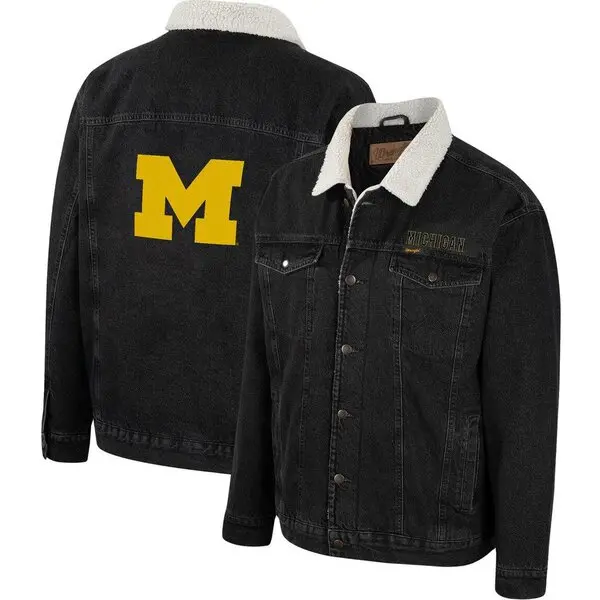 COLOSSEUM X WRANGLER Michigan Wolverines Western Button-up Denim Jacket