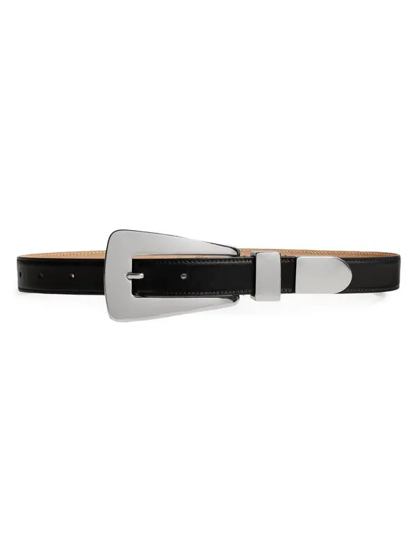 Khaite Lucca Statet Buckle Leather Belt - Black Silver