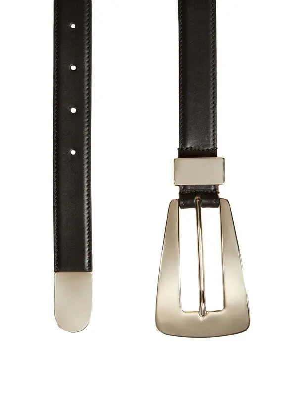 Khaite Lucca Statet Buckle Leather Belt - Black Silver