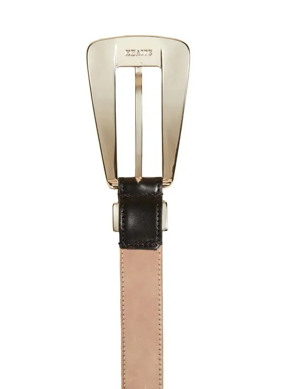 Khaite Lucca Statet Buckle Leather Belt - Black Silver