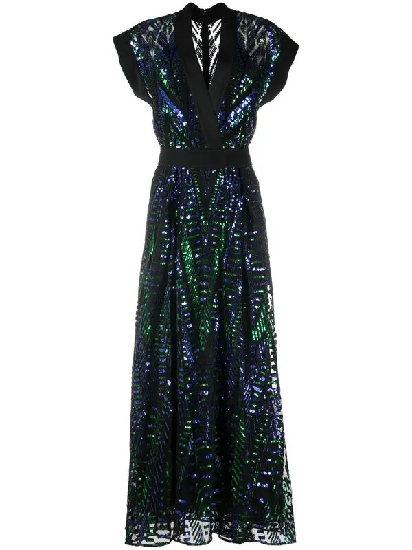 Elie Saab Sequin-embellished V-neck Dress