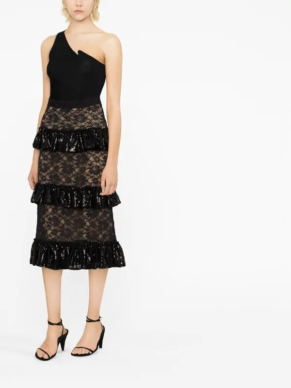Elie Saab Sequin-embellished Lace Tiered Skirt