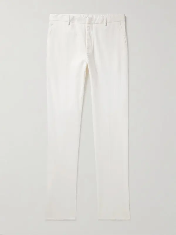 Zegna Slim-fit Straight-leg Stretch-cotton Twill Trousers - White