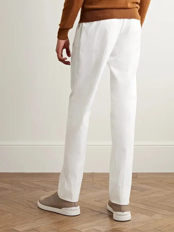 Zegna Slim-fit Straight-leg Stretch-cotton Twill Trousers - White