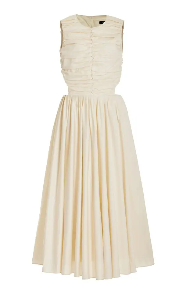 More Noir Sydney Ruched Cotton Midi Dress - Ivory | Editorialist
