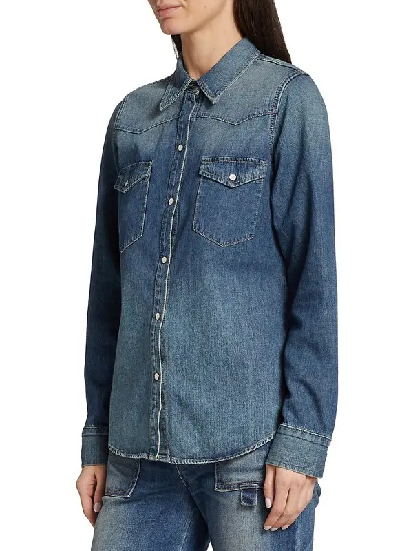 NILI LOTAN Travis Oversized Denim Shirt - Classic Wash