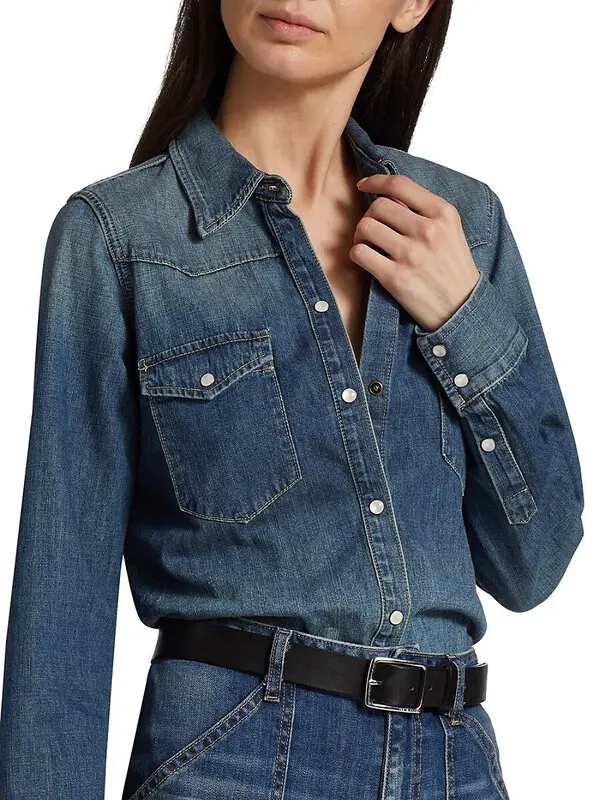NILI LOTAN Travis Oversized Denim Shirt - Classic Wash