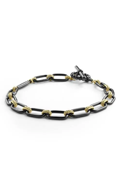 Lagos Signature Caviar Ceramic Link Bracelet - Black/gold