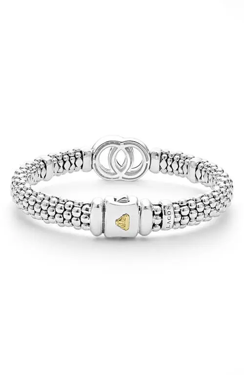 Lagos Signature Caviar Diamond Interlock Bracelet - Silver/gold