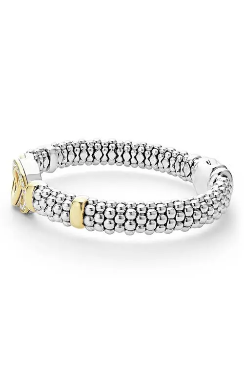 Lagos Signature Caviar Diamond Interlock Bracelet - Silver/gold