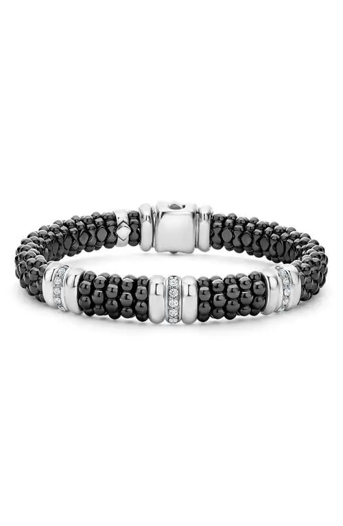 Lagos Black Caviar Ceramic Diamond Station Bracelet - Silver