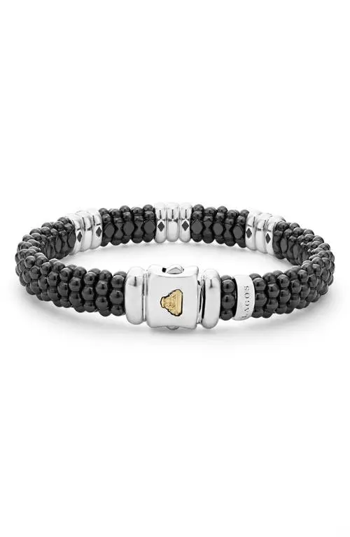 Lagos Black Caviar Ceramic Diamond Station Bracelet - Silver