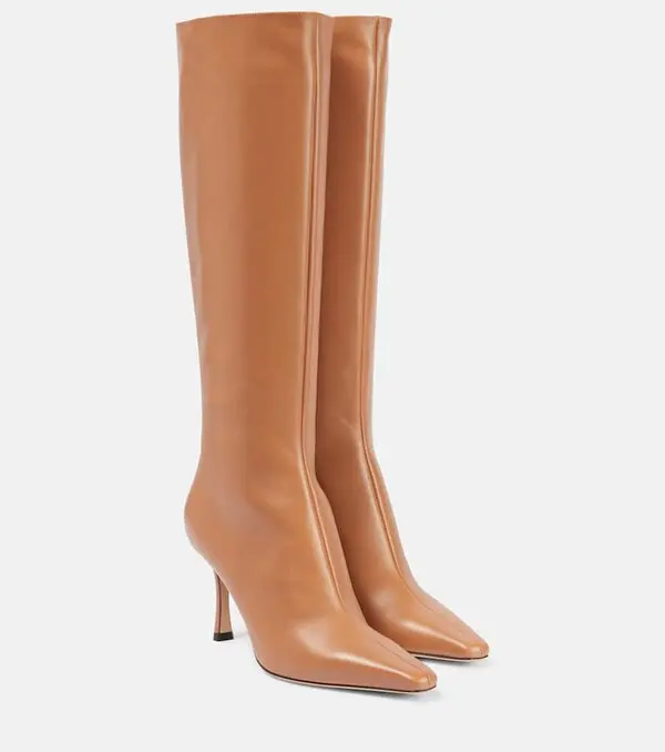 JIMMY CHOO Agathe 85 Leather Knee-high Boots - Beige