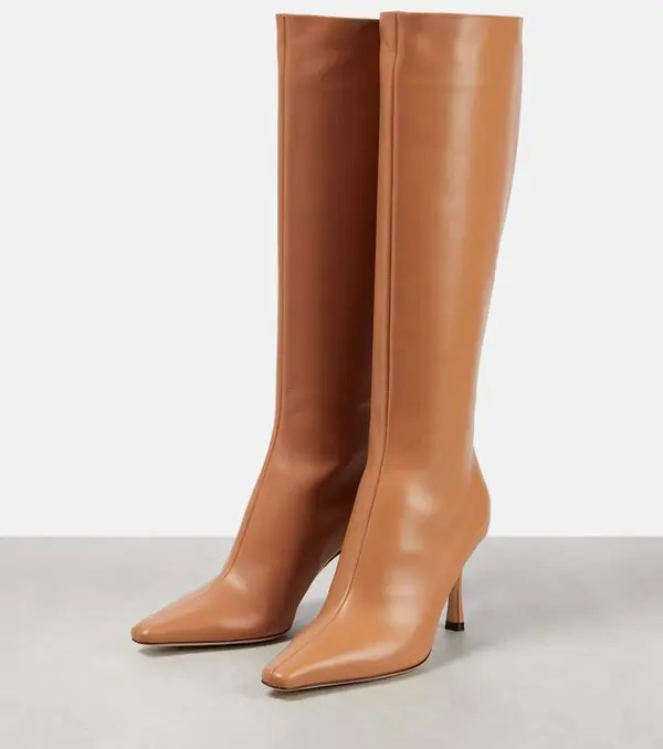 JIMMY CHOO Agathe 85 Leather Knee-high Boots - Beige