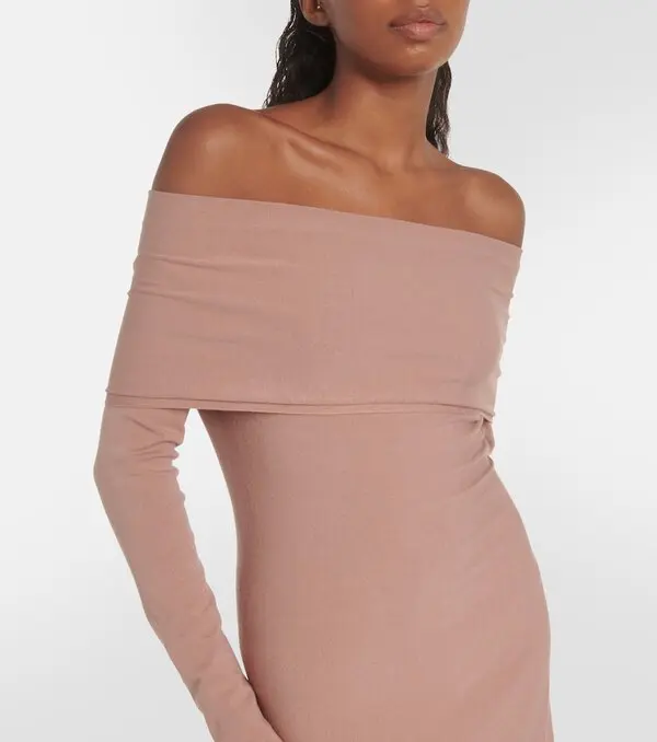 Alaïa Off-shoulder Jersey Midi Dress - Beige
