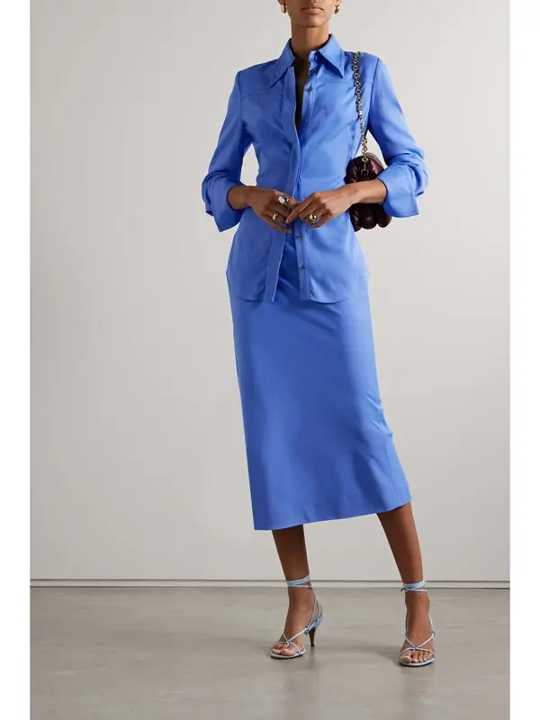 Another Tomorrow Net Sustain Crepe Midi Skirt