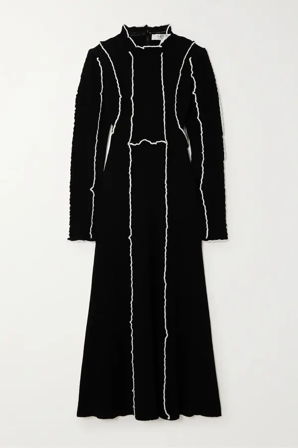 Sea Elin Two-tone Ribbed Merino Wool Midi Dress