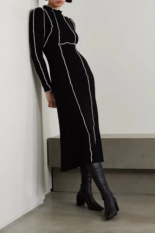 Sea Elin Two-tone Ribbed Merino Wool Midi Dress