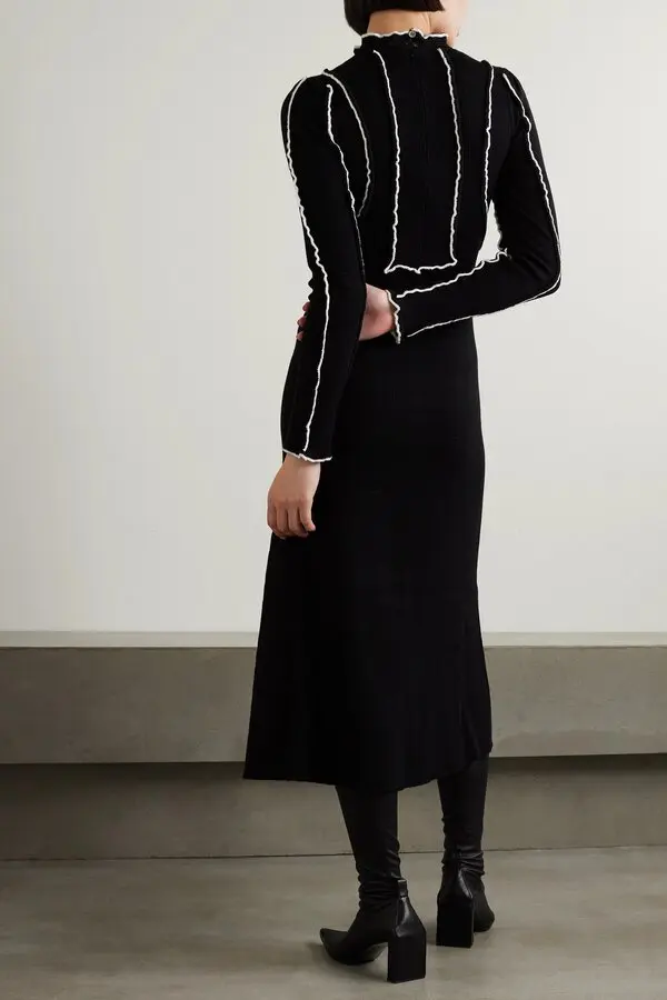 Sea Elin Two-tone Ribbed Merino Wool Midi Dress