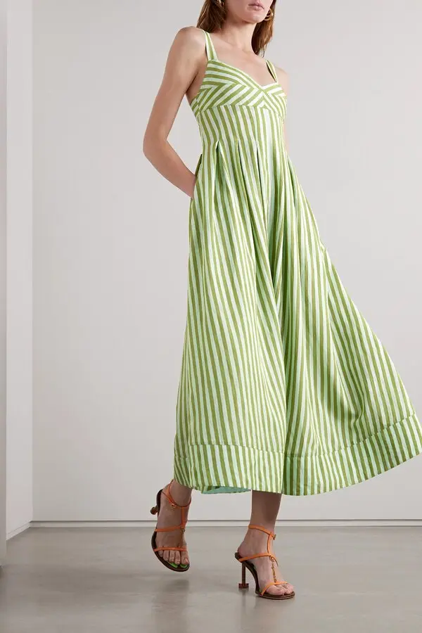 slim fit dress slacks Coastal Luxe Stripe Midi Dress in Green – Impressions Online Boutique