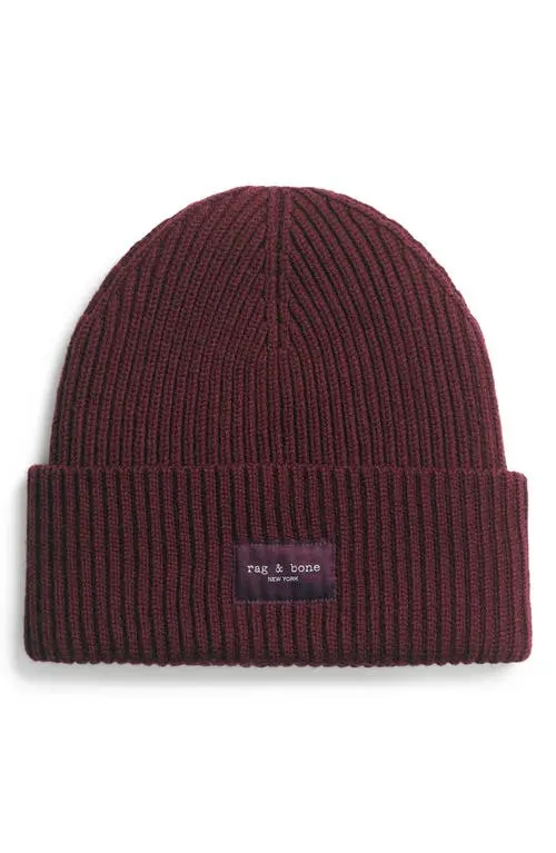 Rag & Bone Blake Ribbed Beanie - Burgundy