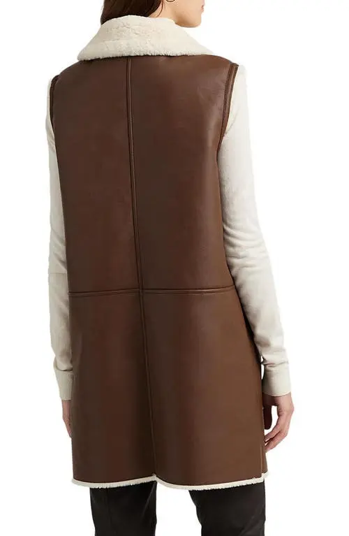 Ralph Lauren Faux Shearling Vest - Dark Cuoio