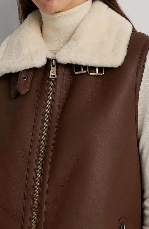 Ralph Lauren Faux Shearling Vest - Dark Cuoio