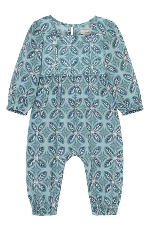 PEEK Print Long Sleeve Cotton Romper - Green Print